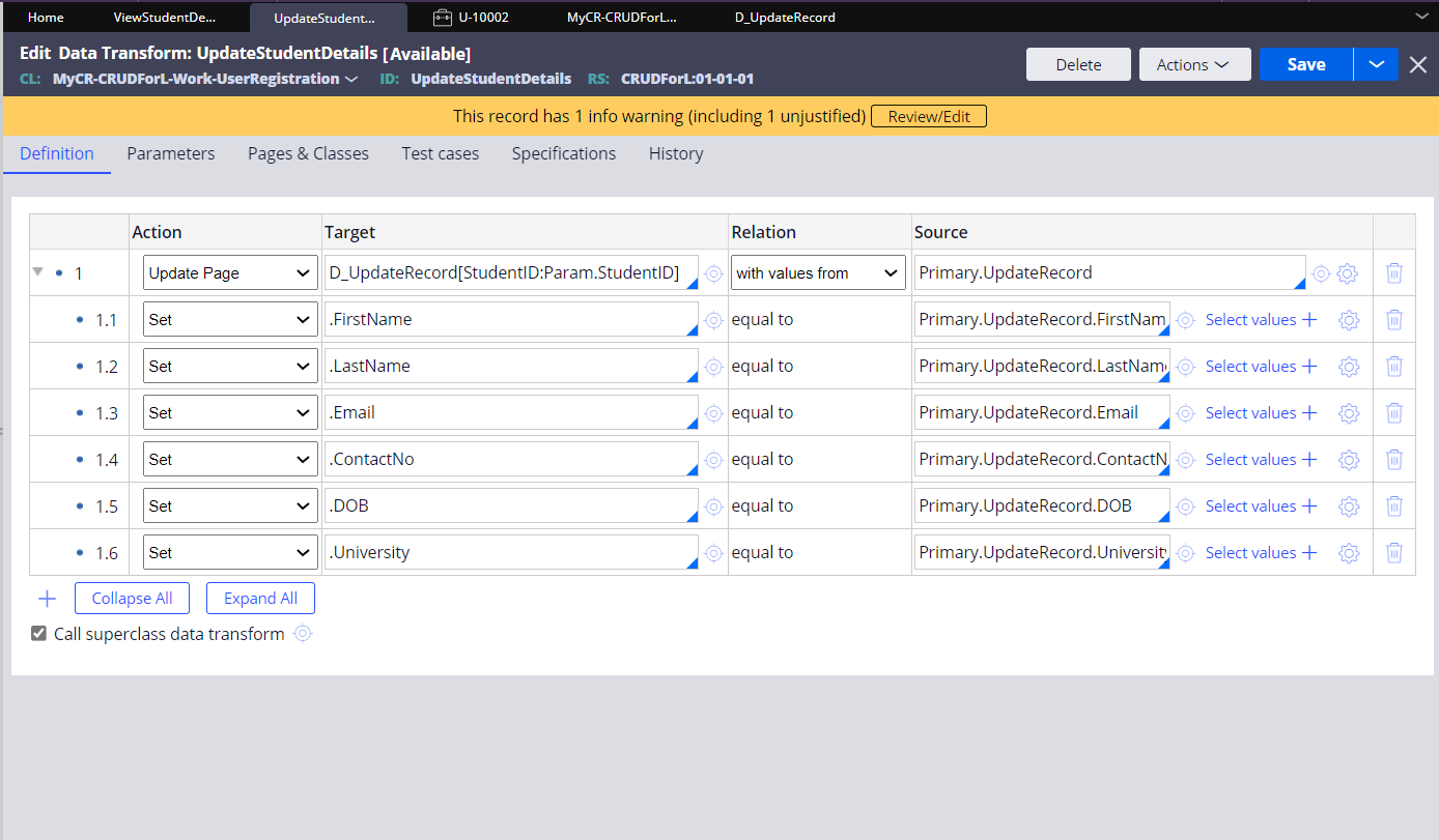 How to update and delete a record of a relevant record by selecting the record in a table ...